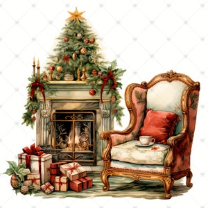 Vintage Christmas Living Room Clipart Bundle- 10 High Quality ...