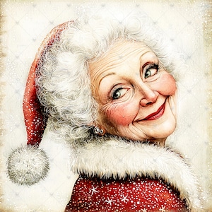 Adorable Mrs Claus Smiling Clipart Bundle- 10 High Quality Watercolor ...