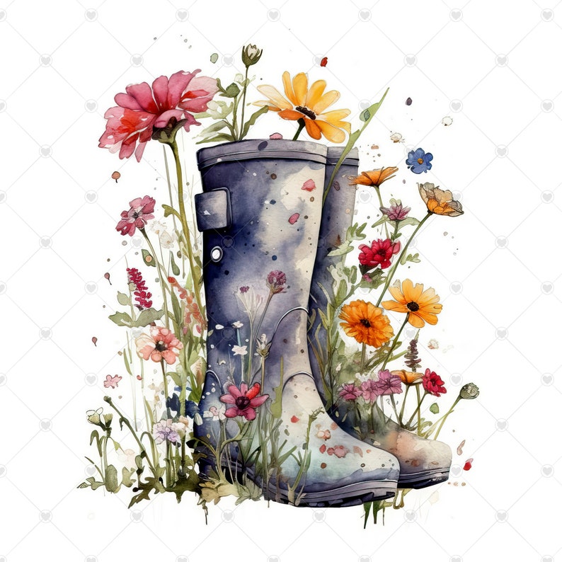 Rain Boots and Wildflowers Clipart Bundle 10 High Quality - Etsy