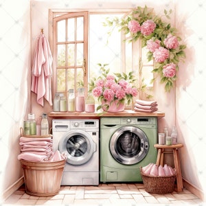 Floral Laundry Room Clipart Bundle- 10 High Quality Watercolor Jpgs ...