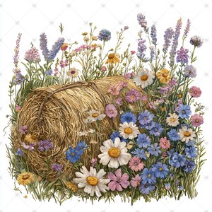 Bale of Hay With Spring Flowers Clipart Bundle- 10 High Quality ...