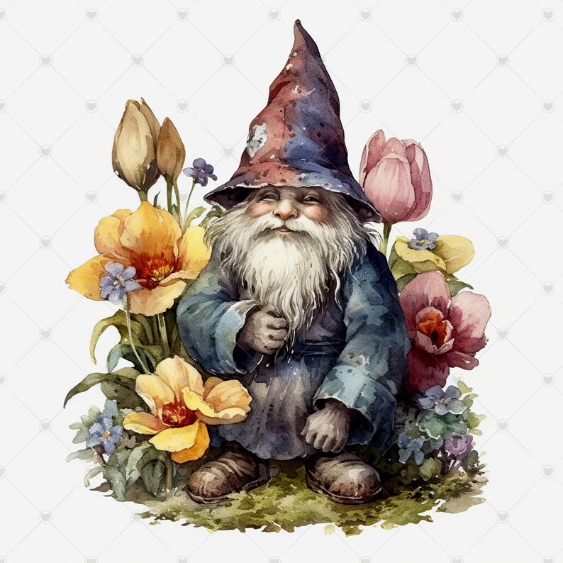 Garden Gnome With Flowers Clipart Bundle 10 High Quality - Etsy