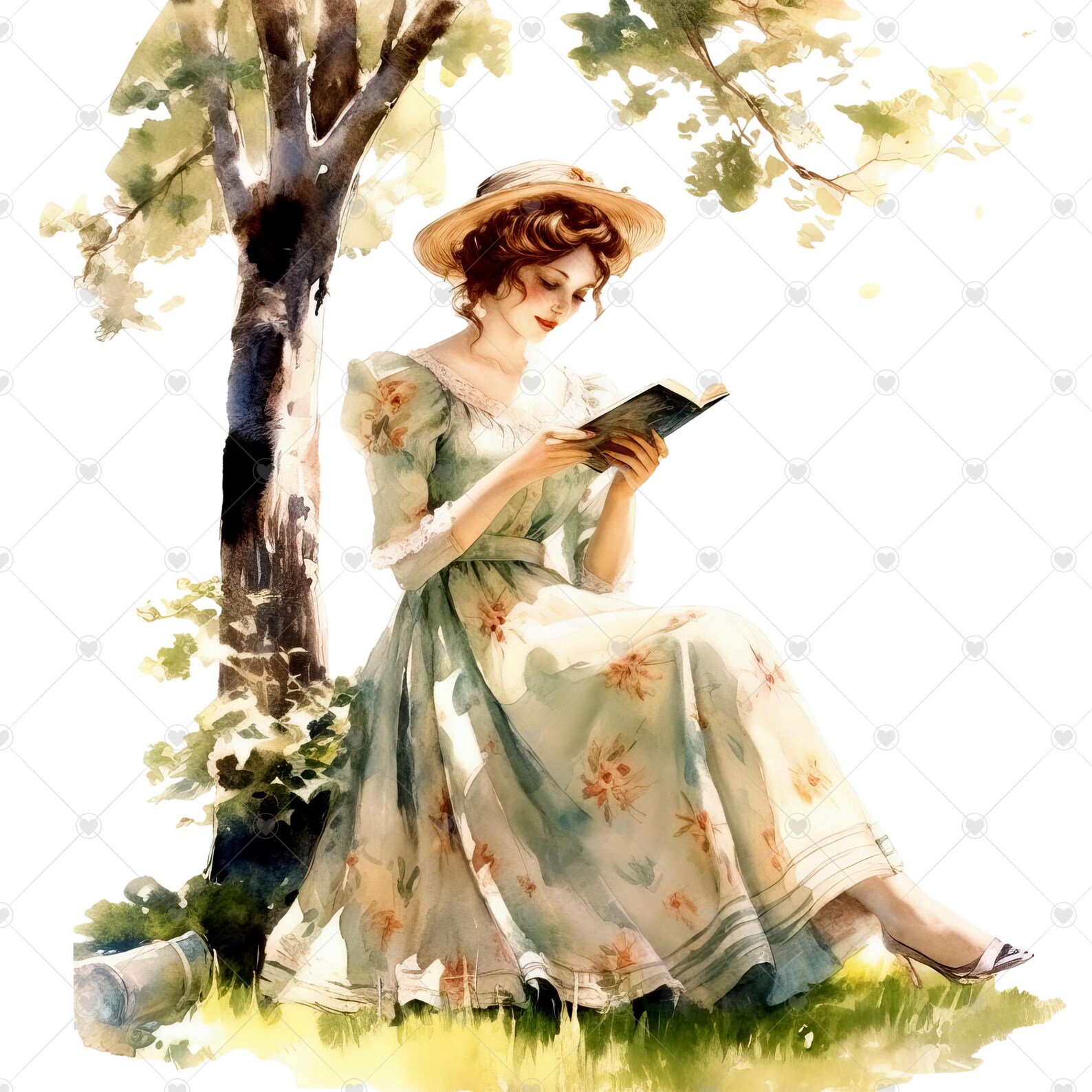 Victorian Reading Woman Under the Tree PNG Clipart Bundle- Digital ...