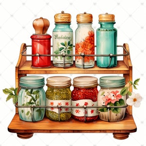 Retro Spice Rack Clipart Bundle- 10 High Quality Watercolor Jpgs ...