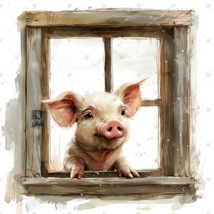 Cute Little Pig Peeking Through the Window JPG Clipart Bundle- Digital ...