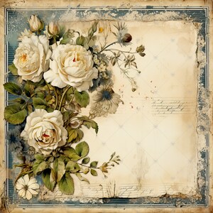 Shabby Chic Vintage White Roses Page Clipart Bundle 10 High Quality ...