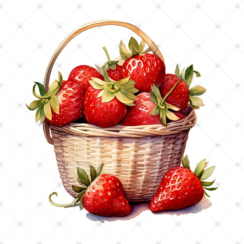 Strawberry Basket Clipart Bundle 10 High Quality Watercolor - Etsy