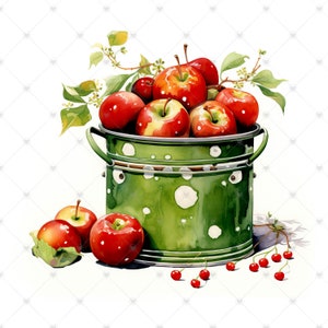 Fresh Apples in Retro Polka Dot Enamel Pot Clipart Bundle 10 High ...