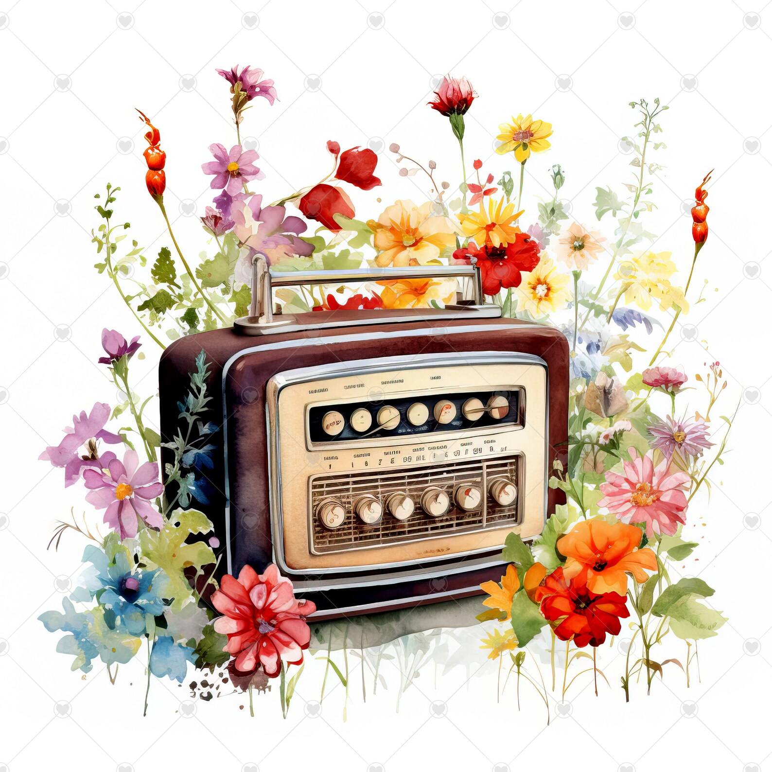 Retro Radio With Flowers Clipart Bundle 10 High Quality - Etsy