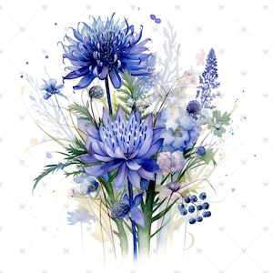 Blue Wildflowers Clipart Bundle- 10 High Quality Watercolor Jpgs ...