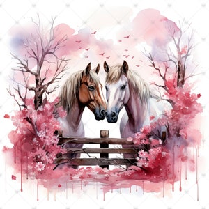 Horses in Love by a Floral Fence Clipart Bundle 10 High Quality ...