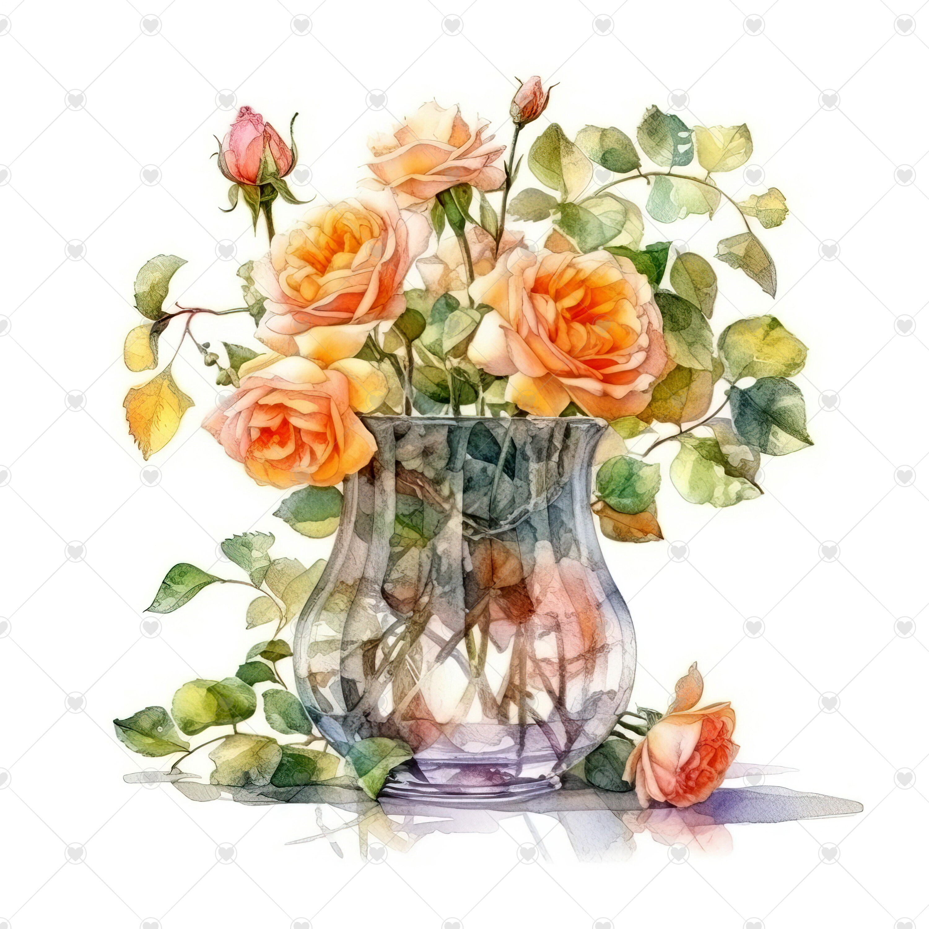 Glass Vase of Roses Clipart Bundle 10 High Quality Watercolor - Etsy