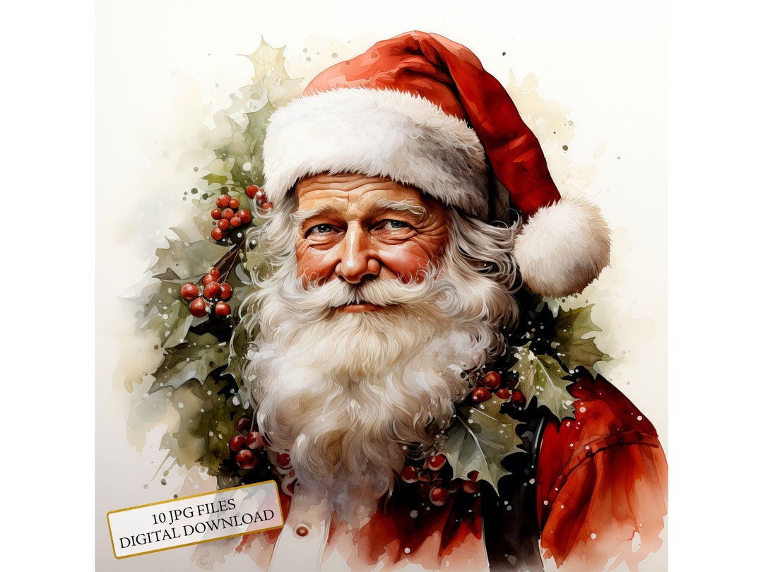 Portrait of Santa Claus Clipart Bundle 10 High Quality Watercolor JPGs ...