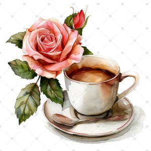 Vintage Cup of Coffee With a Rose Clipart Bundle- 10 High Quality ...