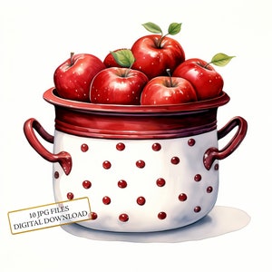 Fresh Apples in Retro Polka Dot Enamel Pot Clipart Bundle 10 High ...