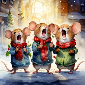 Little Mice Singing Christmas Carols JPG Clipart Bundle- Digital ...