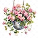 Pink Roses in Hanging Basket Clipart Bundle 10 High Quality Watercolor ...