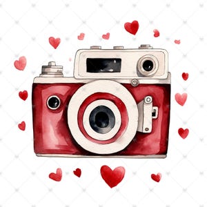 Cute Vintage Red Camera With Hearts Clipart Bundle- 10 High Quality ...