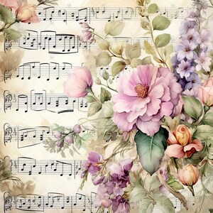 Vintage Music Sheet With Flowers JPG Clipart Bundle- Digital Download ...