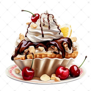 Banana Split Clipart Bundle 10 High Quality Watercolor Jpgs Dessert ...