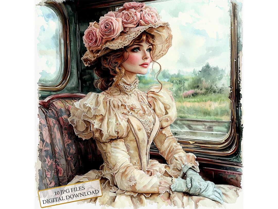 Victorian Woman Traveling in Train Clipart Bundle 10 High Quality ...