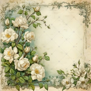 Shabby Chic Vintage White Roses Page Clipart Bundle 10 High Quality ...