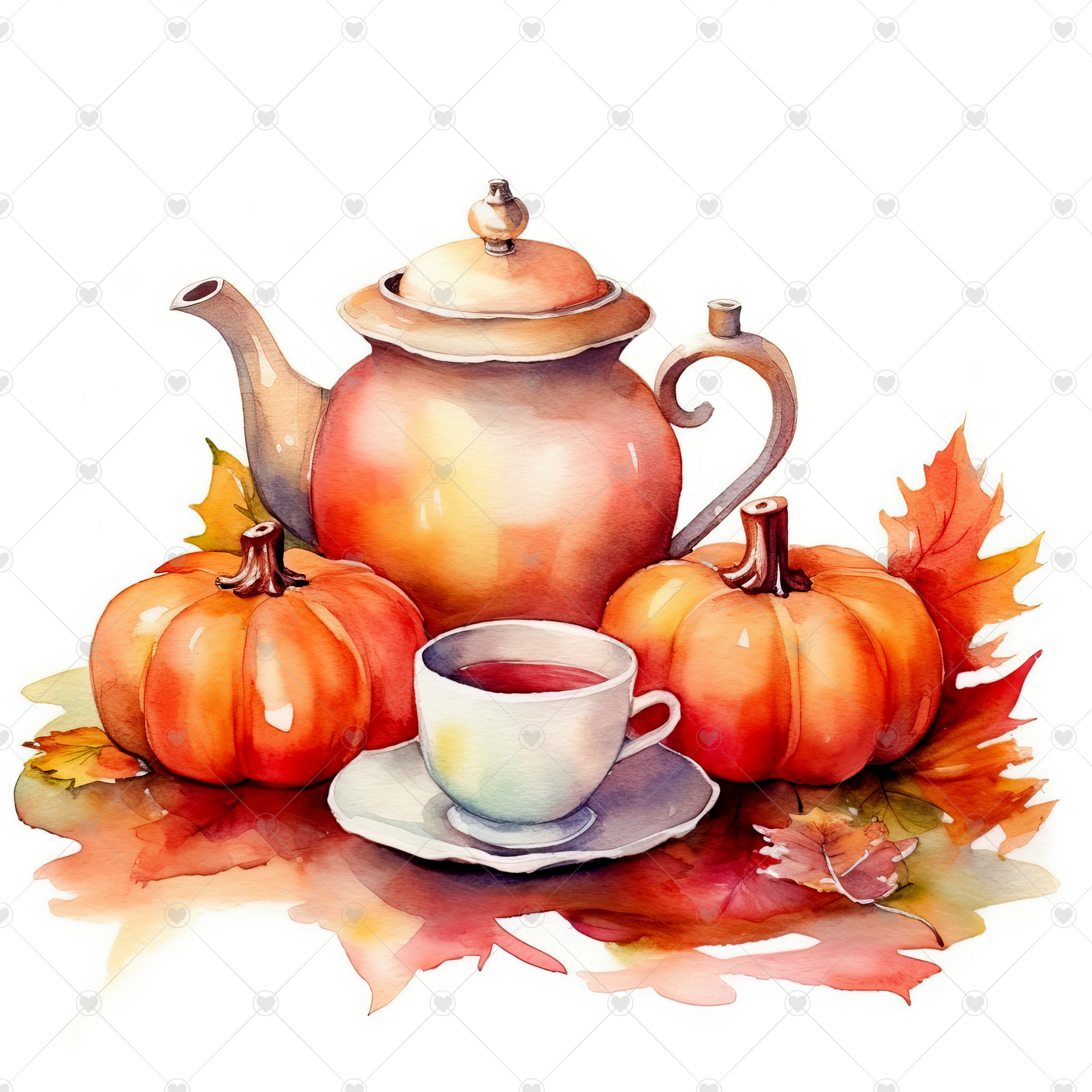 Autumn Tea Time Clipart Bundle 10 High Quality Watercolor - Etsy