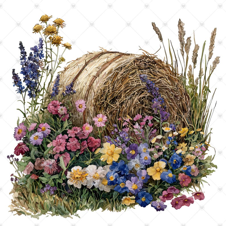 Bale of Hay With Spring Flowers PNG Clipart Bundle- Digital Download ...