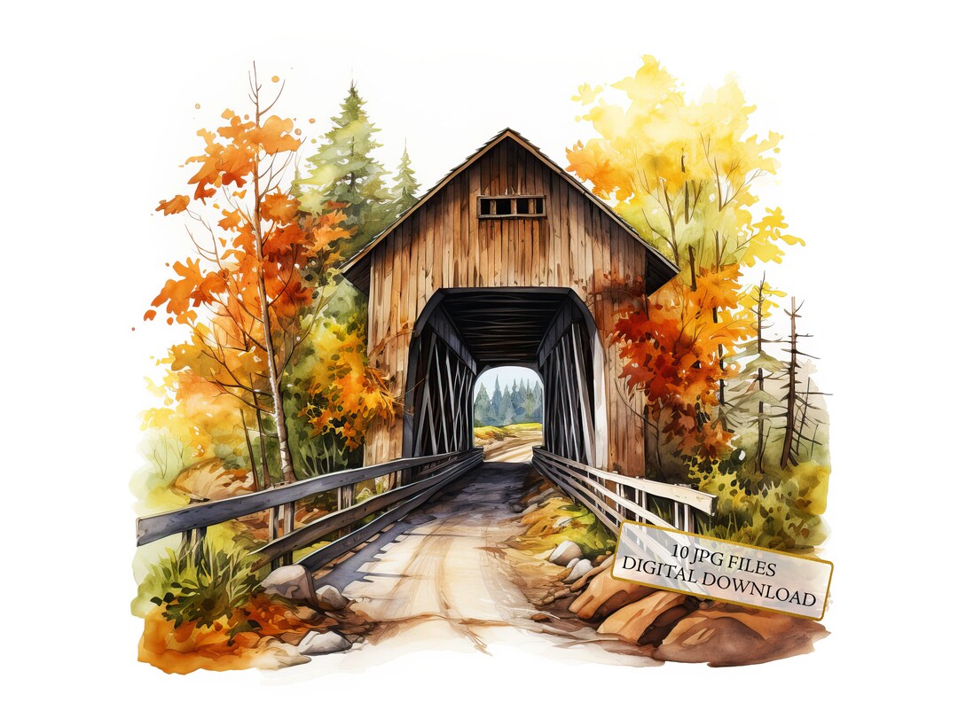 Old Wooden Covered Bridge in Nature Clipart Bundle- 10 High Quality ...