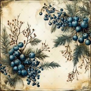 Vintage Blue Christmas Paper Clipart Bundle- 10 High Quality Watercolor ...