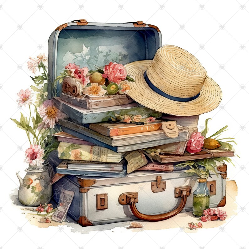 Vintage Travel Suitcases Clipart Bundle 10 High Quality - Etsy