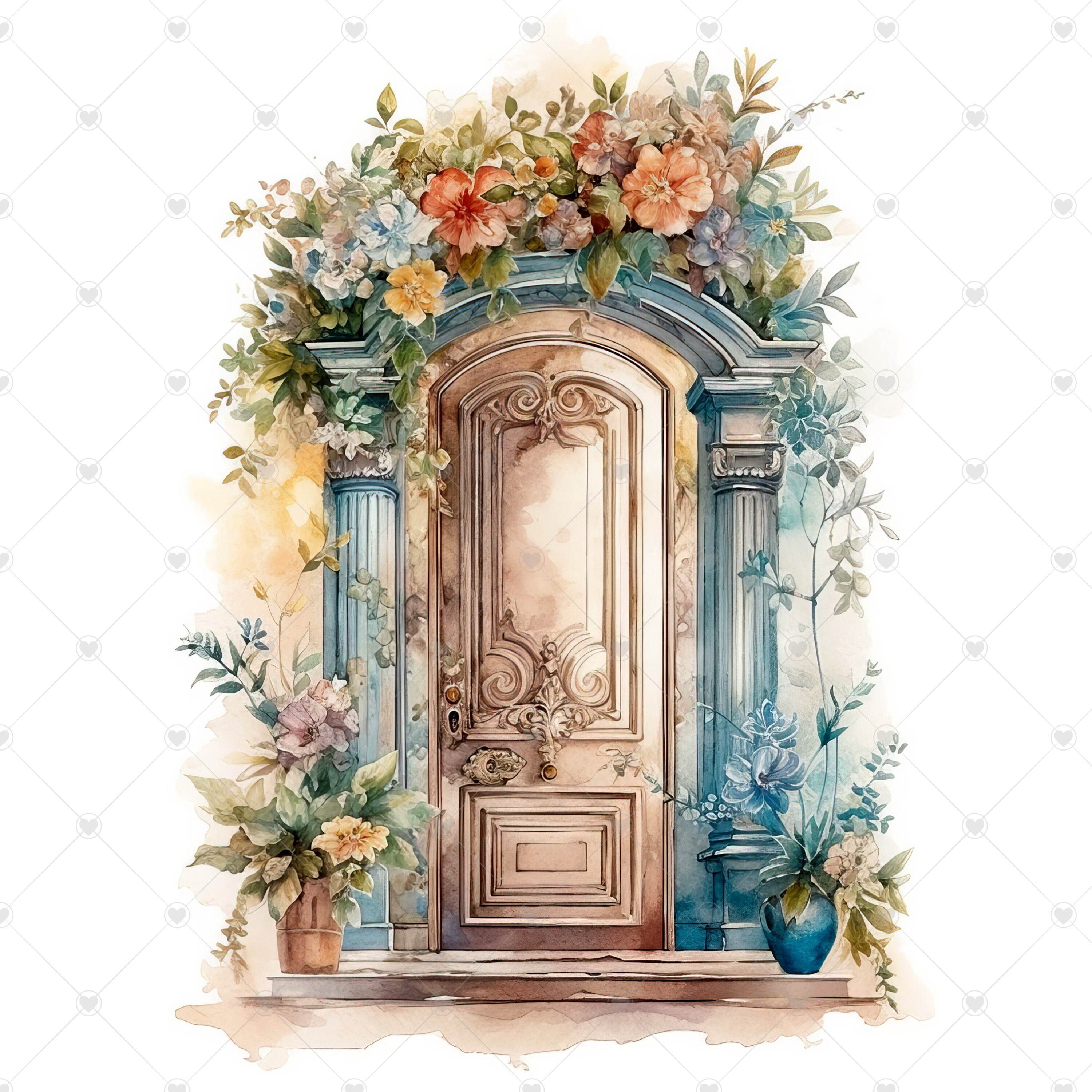 Antique Floral Front Door Clipart Bundle 10 High Quality - Etsy