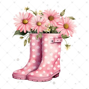 Pink Polka Dot Rain Boots With Flowers Clipart Bundle- 10 High Quality ...