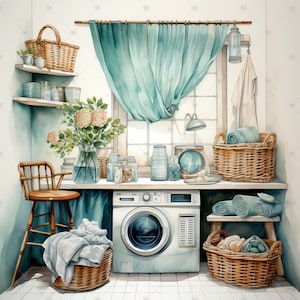 Retro Laundry Room Clipart Bundle- 10 High Quality Watercolor Jpgs ...