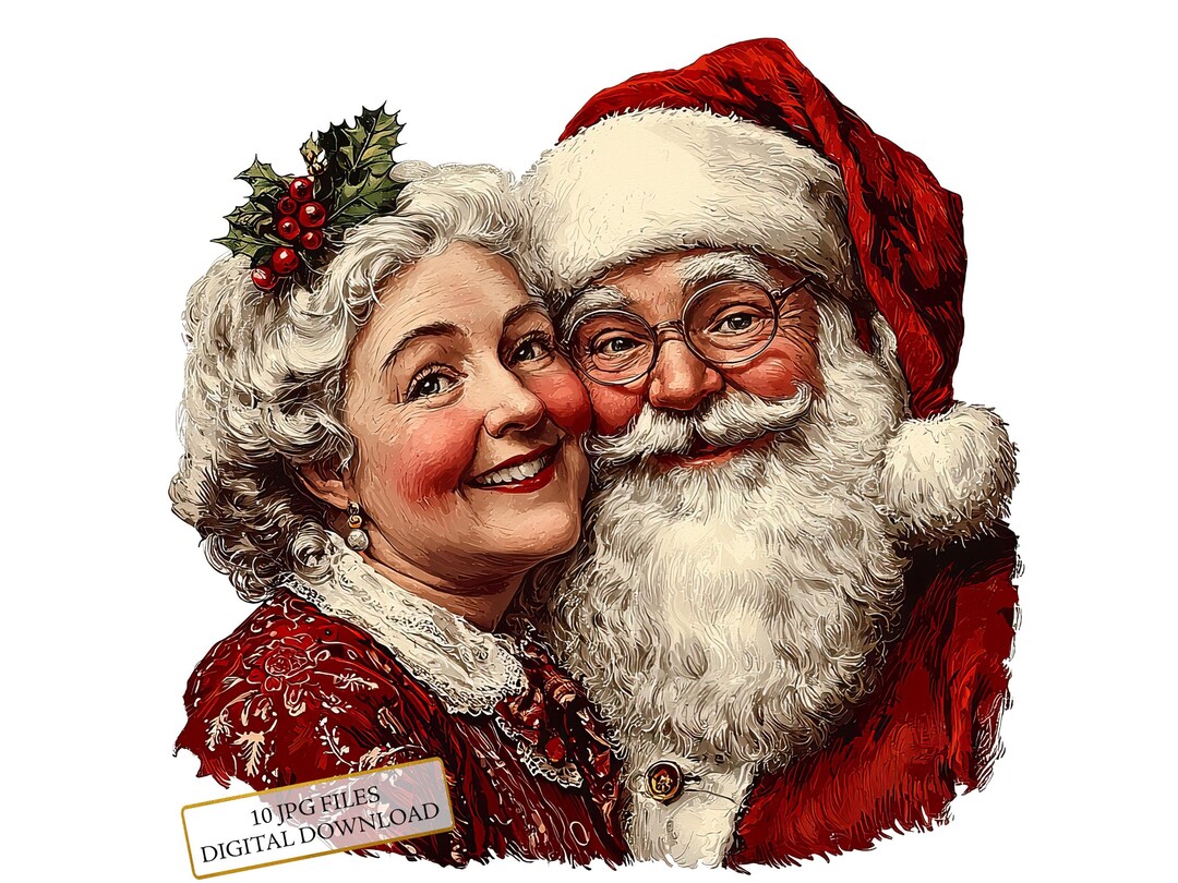 Santa Claus and Mrs Claus Hugging Lovingly Clipart Bundle- 10 High ...