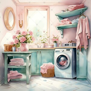 Floral Laundry Room Clipart Bundle- 10 High Quality Watercolor Jpgs ...