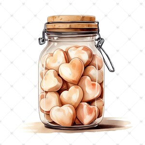 Jar of Heart Shaped Cookies Clipart Bundle- 10 High Quality Watercolor ...