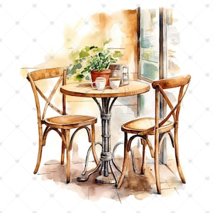 Table at a Cafe Clipart Bundle- 10 High Quality Watercolor Jpgs ...