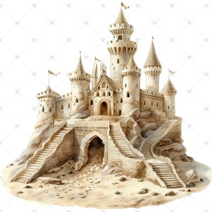 Sandcastle on Beach Clipart Bundle- 10 High Quality Watercolor Jpgs ...