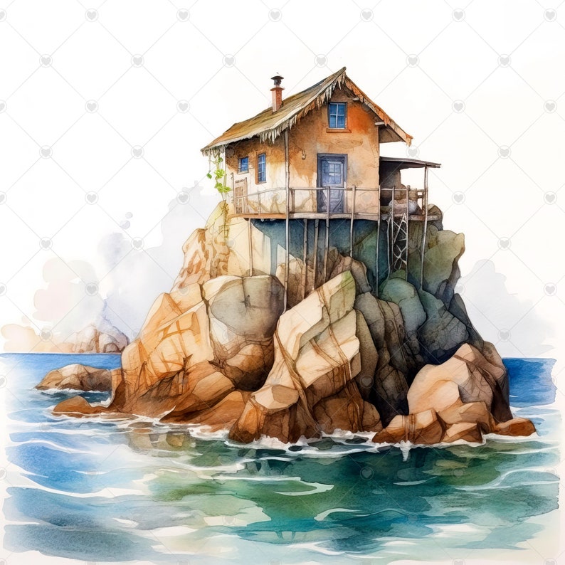 Oceanside House on Rocks Clipart Bundle 10 High Quality - Etsy