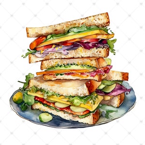 Veggie Sandwich Clipart Bundle- 10 High Quality Watercolor Jpgs ...