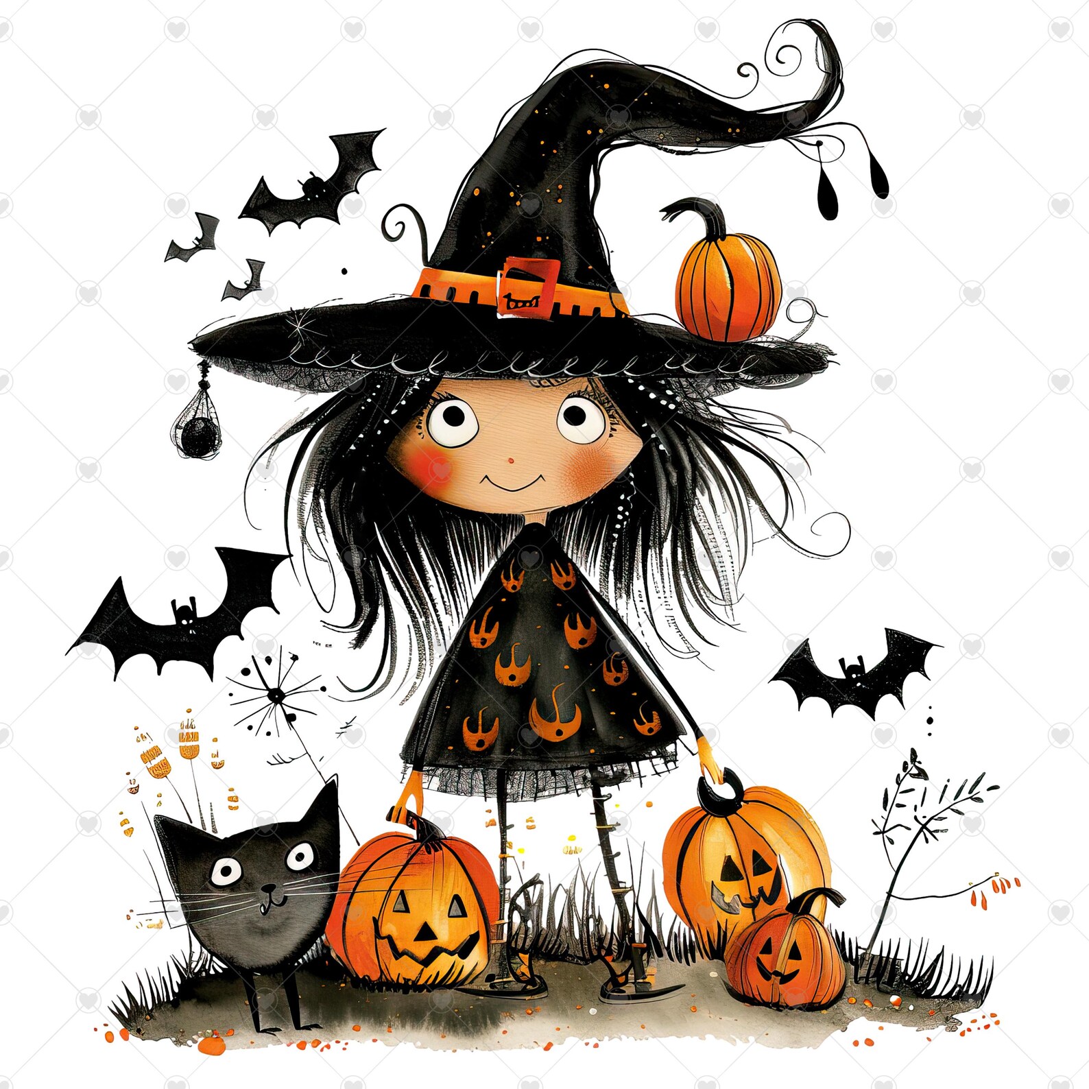 Little Halloween Witch PNG Clipart Bundle- Digital Download - Etsy