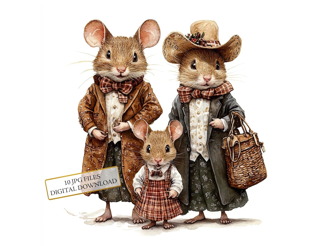 Victorian Mouse Family Traveling Clipart Bundle- 10 High Quality ...