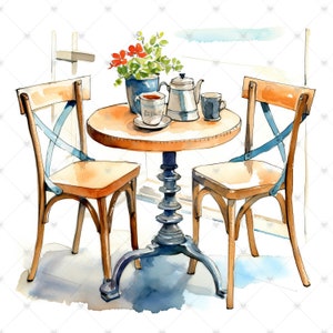 Table at a Cafe Clipart Bundle- 10 High Quality Watercolor Jpgs ...