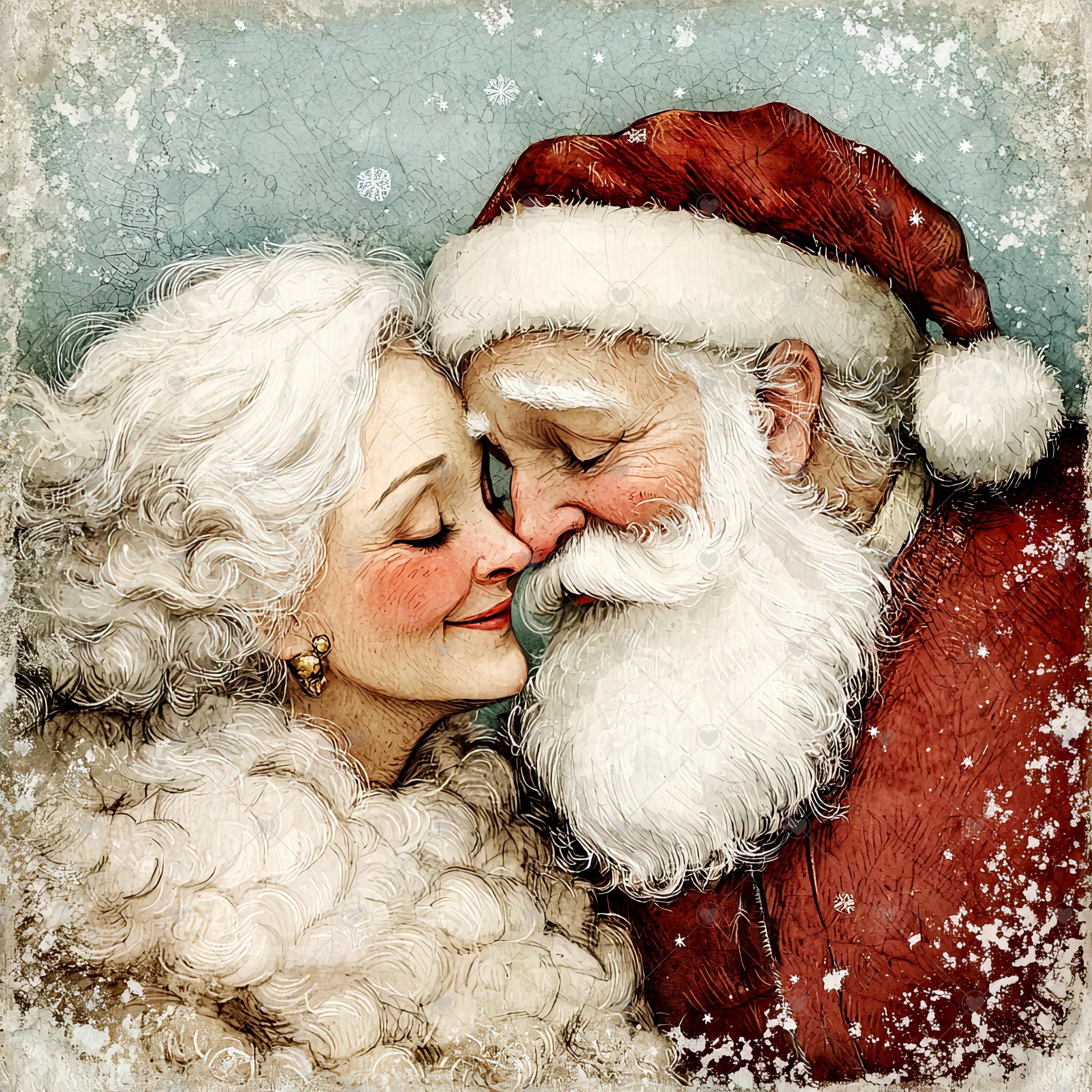 Santa Claus and Mrs Claus Hugging Lovingly JPG Clipart Bundle- Digital ...