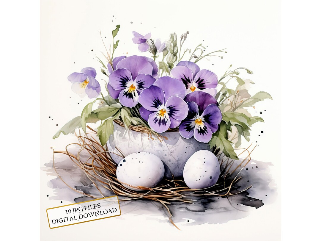 Pansies and Eggs for Easter Clipart Bundle- 10 High Quality Watercolor ...