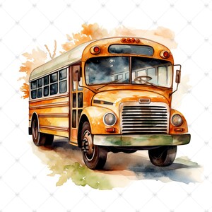 School Bus Clipart Bundle- 10 High Quality Watercolor Jpgs- Back to ...