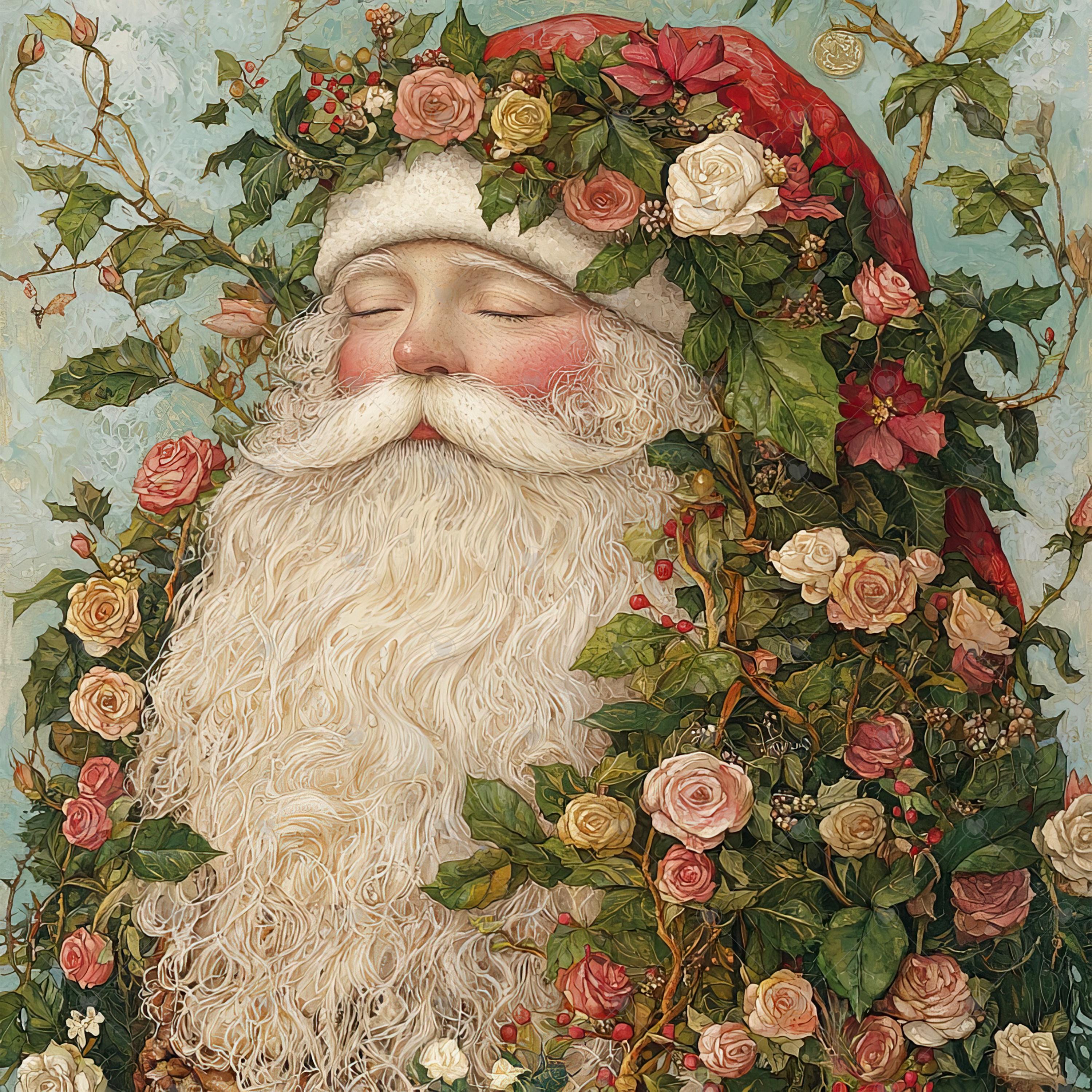 Santa Claus Portrait With Pink Roses JPG Clipart Bundle- Digital ...