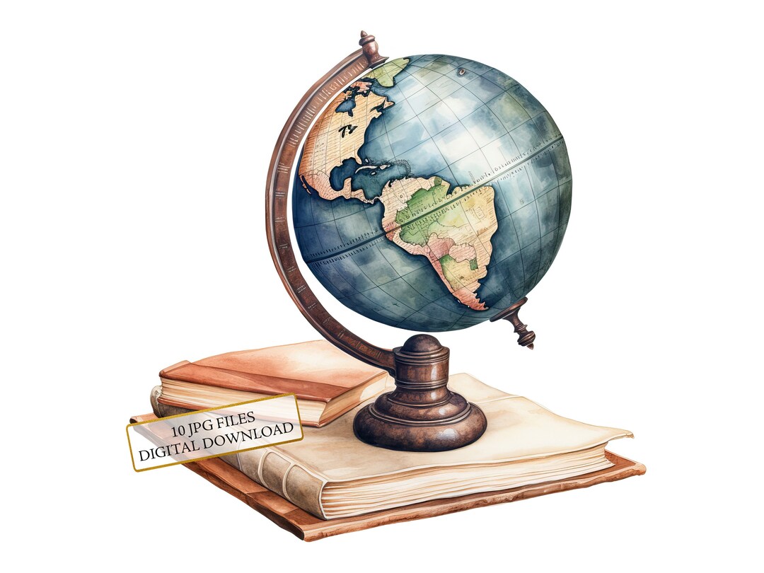 Globe on Books Clipart Bundle- 10 High Quality Watercolor Jpgs- School ...
