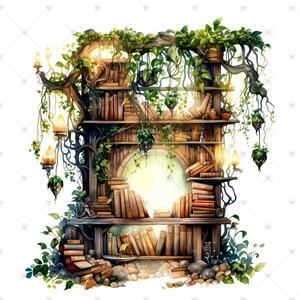Enchanted Magical Forest Bookshelf Clipart Bundle- 10 High Quality ...